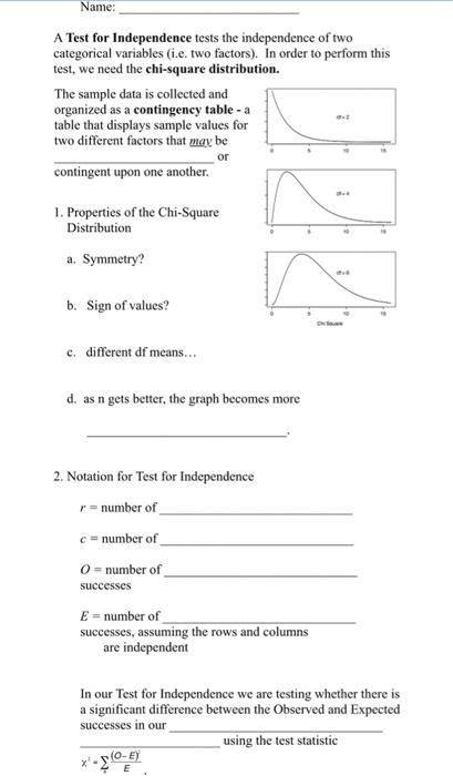 Solved Name: A Test for Independence tests the independence | Chegg.com