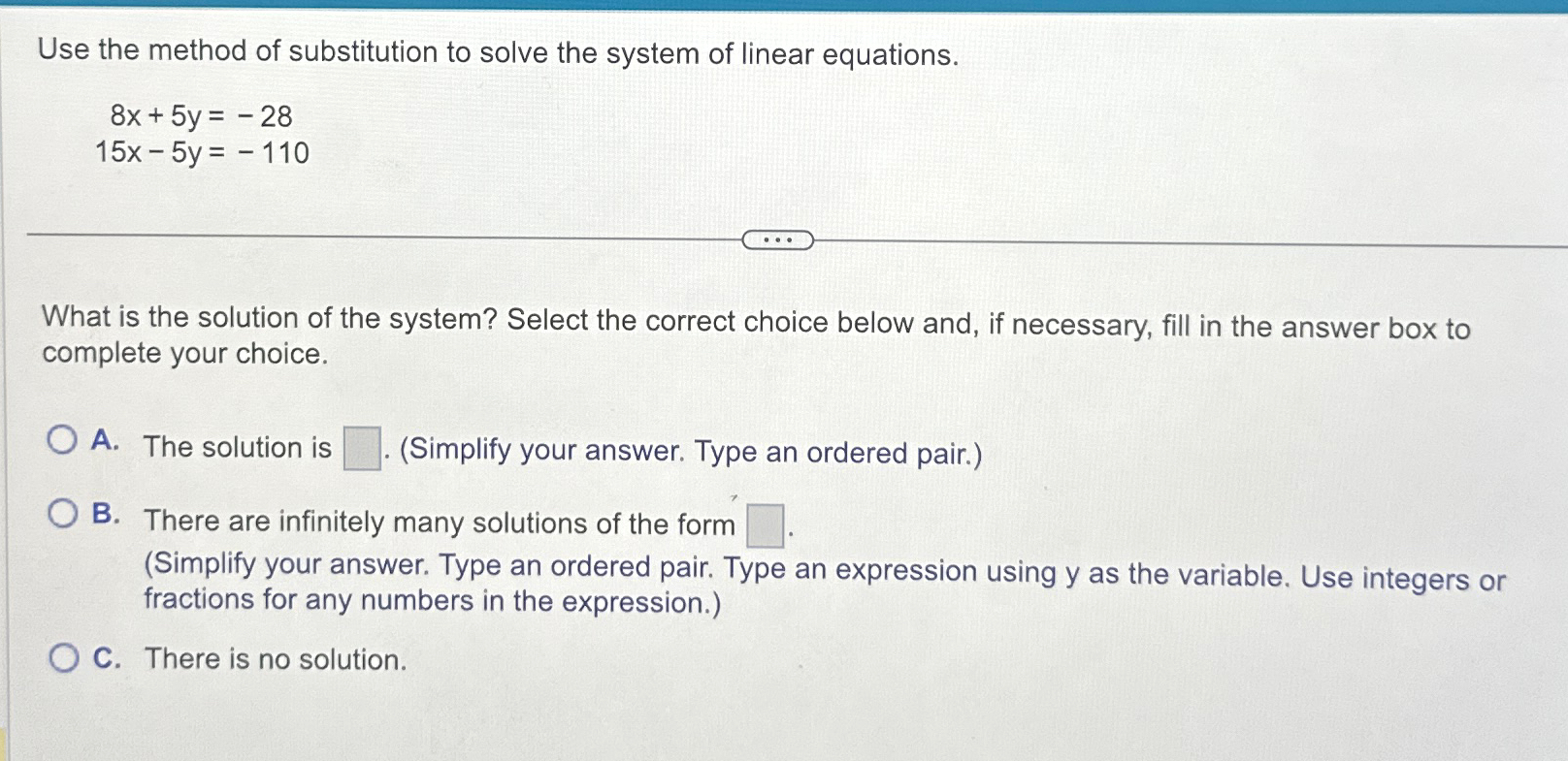 Solved Use the method of substitution to solve the system of | Chegg.com
