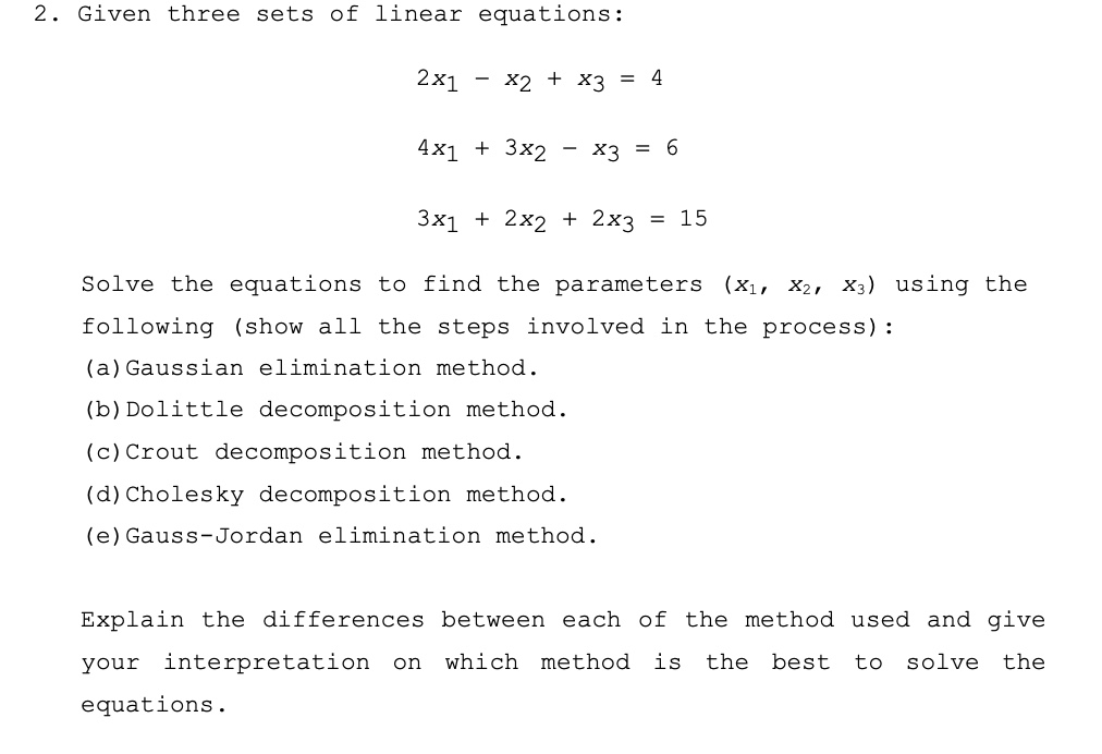 Solved Given three sets of linear | Chegg.com
