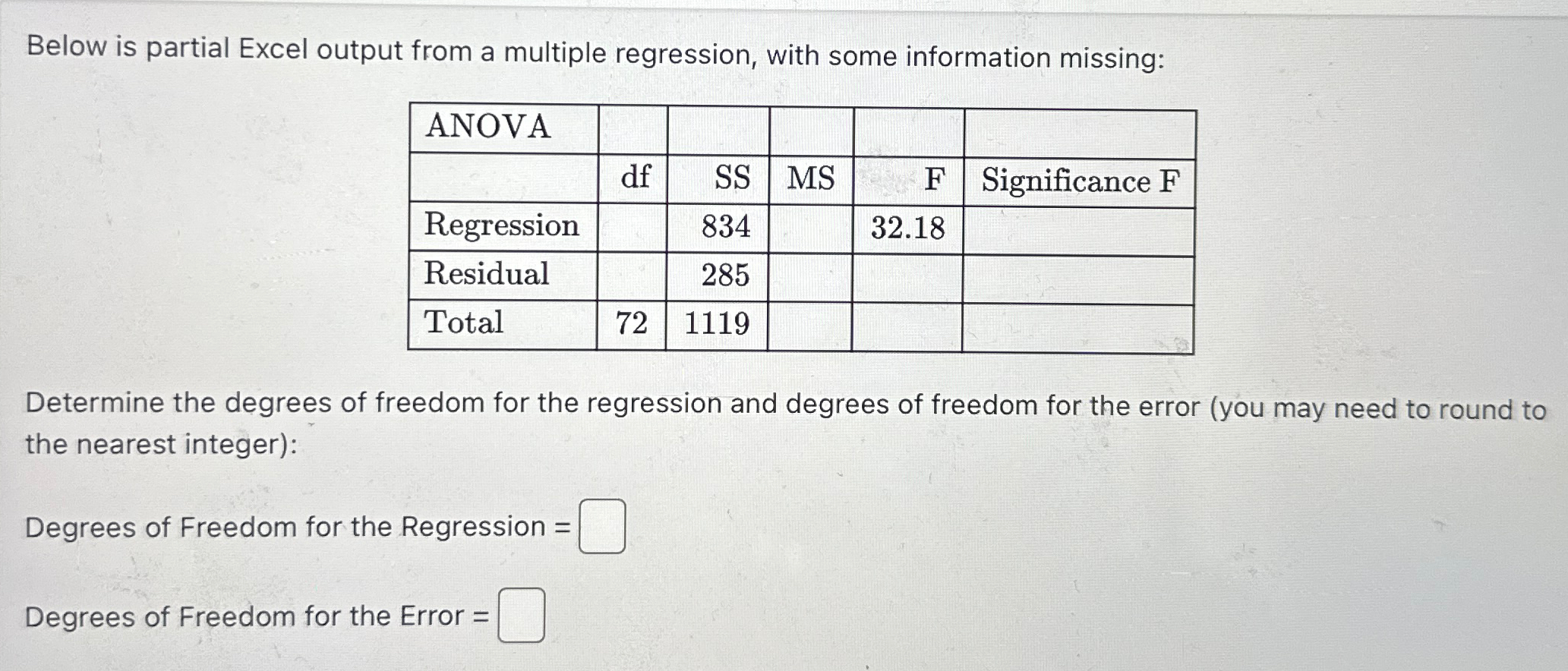 Solved Below is partial Excel output from a multiple | Chegg.com