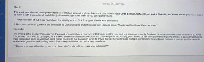 forensic psychology discussion board the directions | Chegg.com