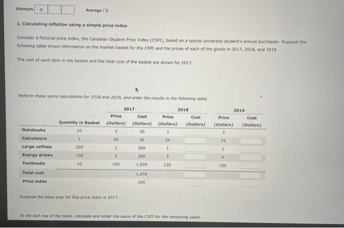 Solved 1. Calculating inflation using a simple price index | Chegg.com