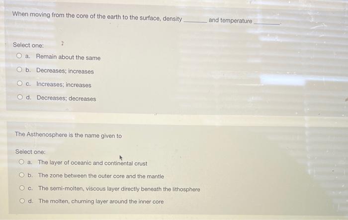 Solved When moving from the core of the earth to the | Chegg.com