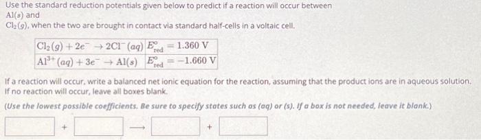 Solved Use the standard reduction potentials given below to | Chegg.com