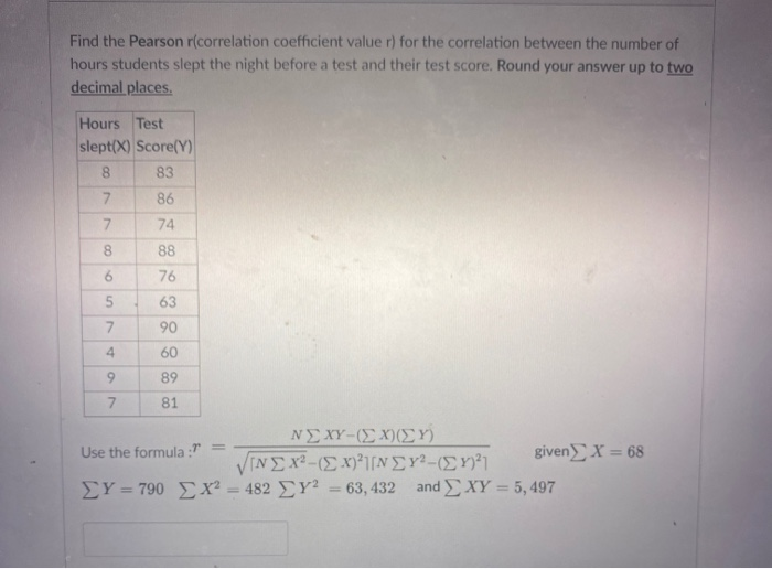 Solved Find the Pearson r(correlation coefficient value r) | Chegg.com