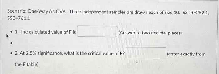 Solved Scenario: One-Way ANOVA. Three independent samples | Chegg.com