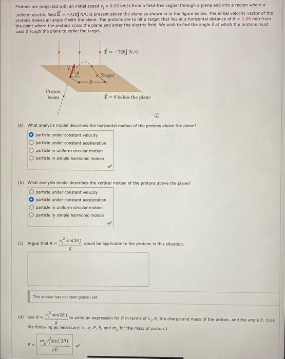 Solved Protons are projected with an initial speed v1=9.65 | Chegg.com