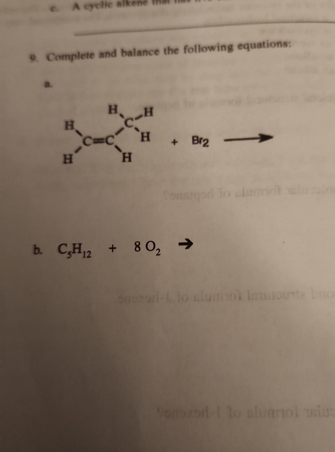 Solved 9. Complete and balance the following equations: a. | Chegg.com