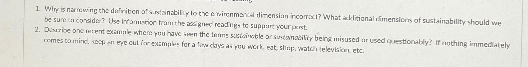 Solved Why is narrowing the definition of sustainability to | Chegg.com
