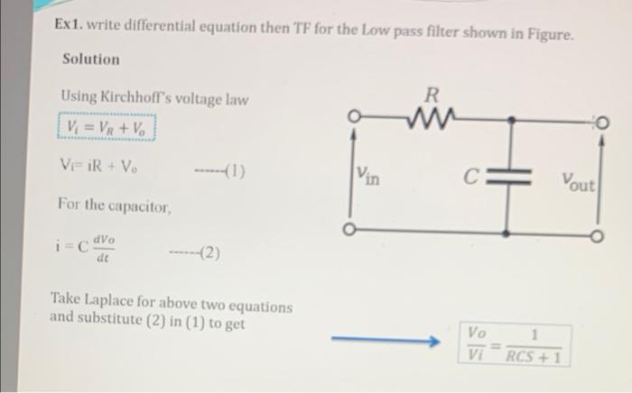 Solved Ex1, write differential equation then TF for the Low | Chegg.com