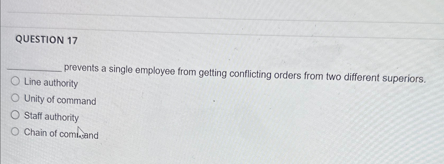 Solved QUESTION 17prevents a single employee from getting | Chegg.com