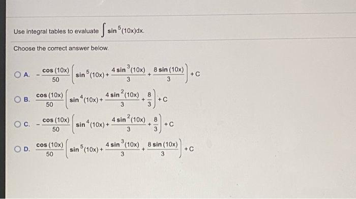 Solved Use integral tables to evaluate el sin sin (10x)dx | Chegg.com