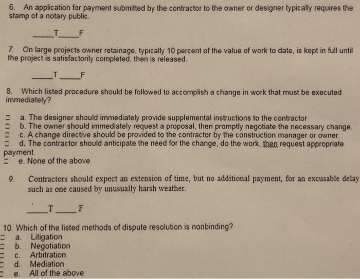 Solved 6. An application for payment submitted by the | Chegg.com