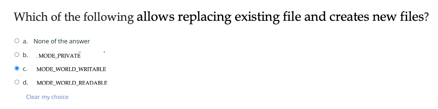 Solved Which of the following allows replacing existing file | Chegg.com