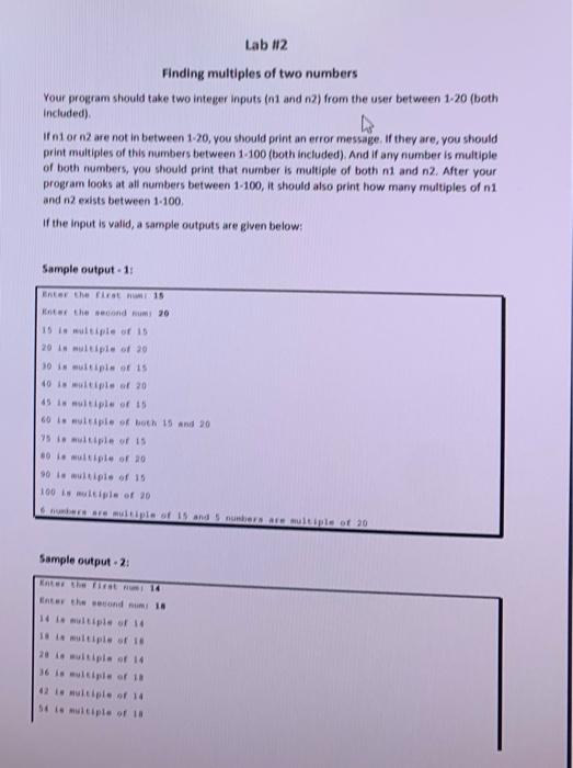 Solved Finding multiples of two numbers Your program should | Chegg.com