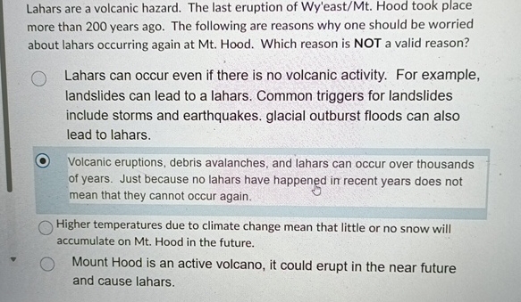 Solved Lahars are a volcanic hazard. The last eruption of | Chegg.com