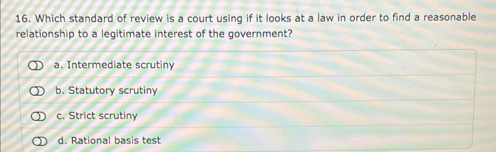 Solved Which standard of review is a court using if it looks | Chegg.com