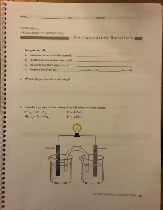 Solved Name Date structor EXPERIMENT 12 ELECTROCHEMISTRY: | Chegg.com Solved Name Date structor EXPERIMENT 12 ELECTROCHEMISTRY: | Chegg.com