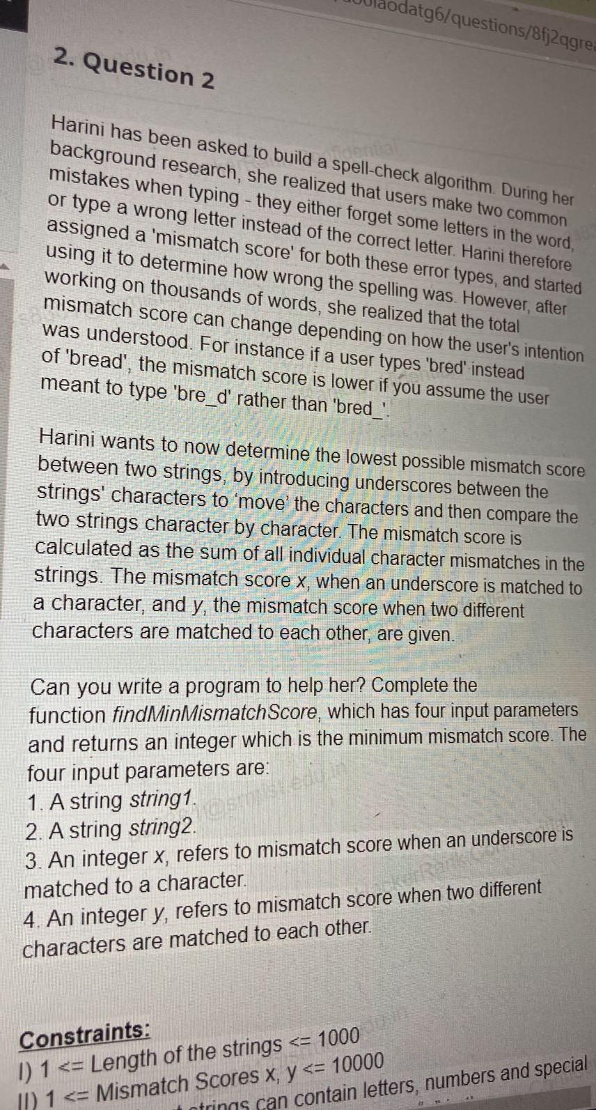 Solved 2. Question 2 Harini has been asked to build a | Chegg.com