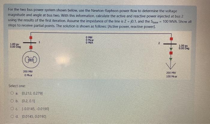 For the two bus power system shown below, use the | Chegg.com