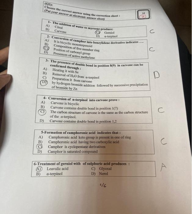 Solved (Q2): Choose the correct answer using the correction | Chegg.com