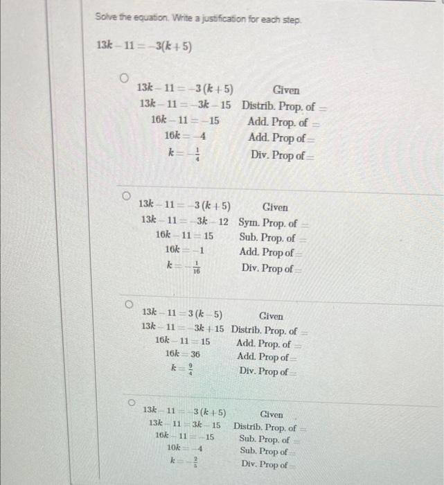 Solved Solve the equation. White a justification for each | Chegg.com