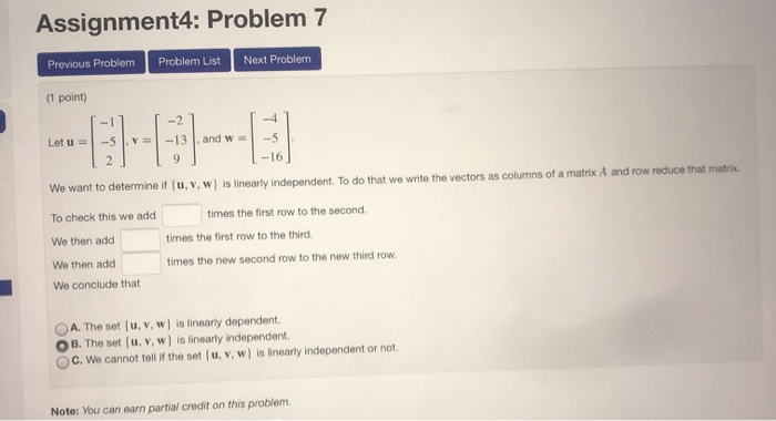 Solved Assignment4: Problem 7 Previous Problem Problem List | Chegg.com