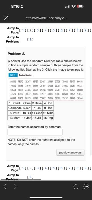Solved (5 pointa) Use the Random Number Table showa below to | Chegg.com