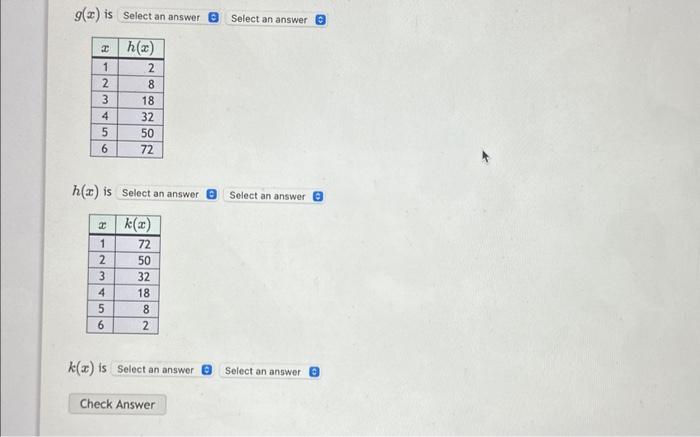 Solved For each table below, select whether the table | Chegg.com
