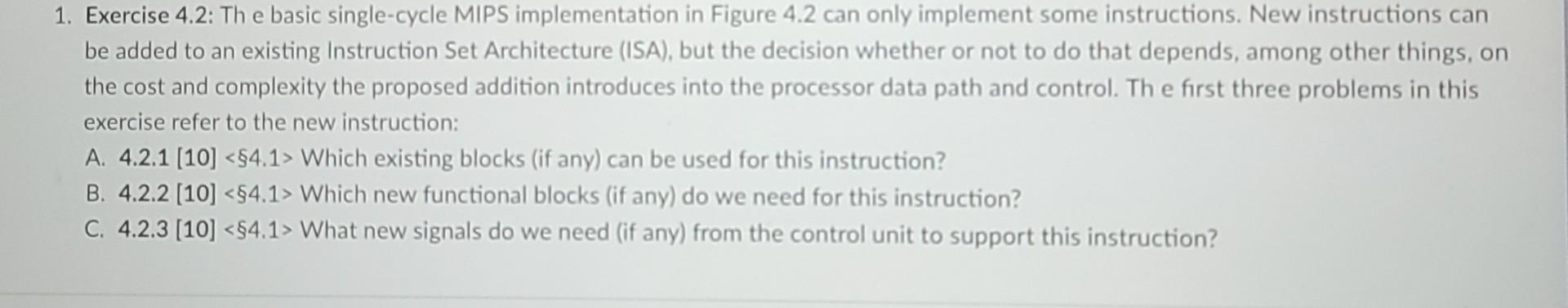 Solved 1. Exercise 4.2: The basic single-cycle MIPS | Chegg.com
