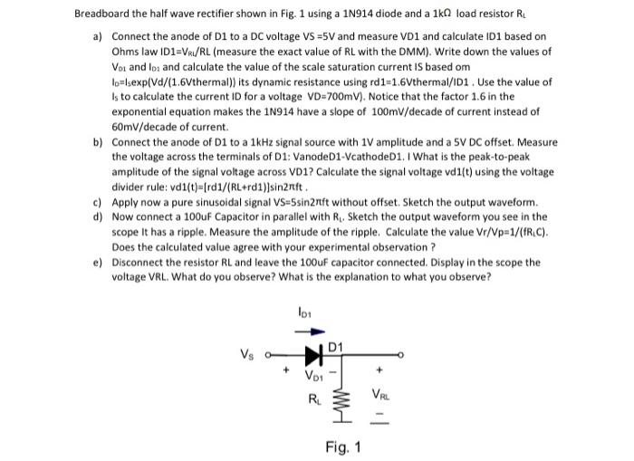 Solved Breadboard the half wave rectifier shown in Fig. 1 | Chegg.com