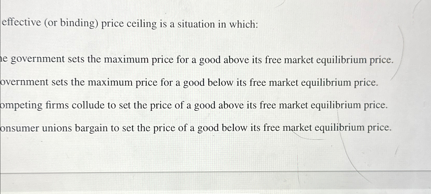 Solved effective (or binding) ﻿price ceiling is a situation | Chegg.com