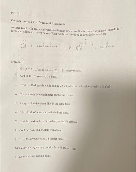 Solved ACETANILIDE PREPARATION DATE............ | Chegg.com