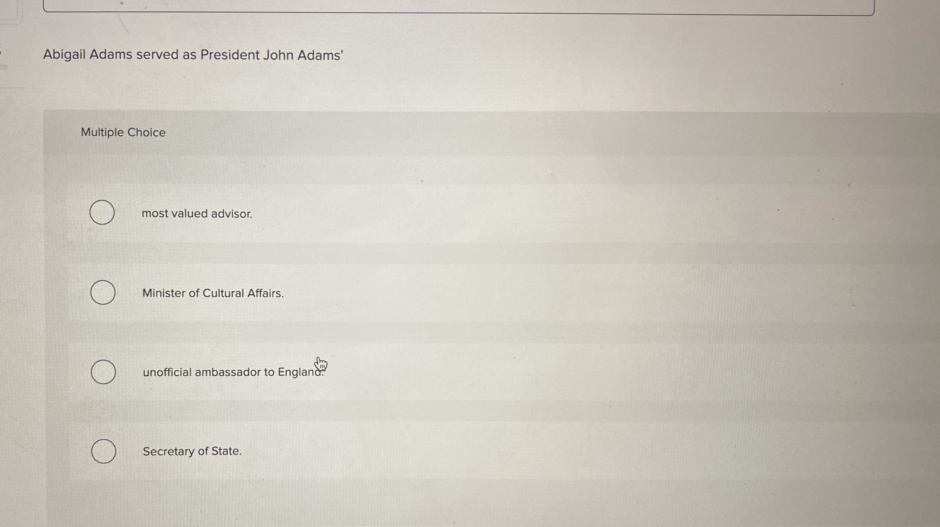 Solved Abigail Adams served as President John Adams'Multiple | Chegg.com