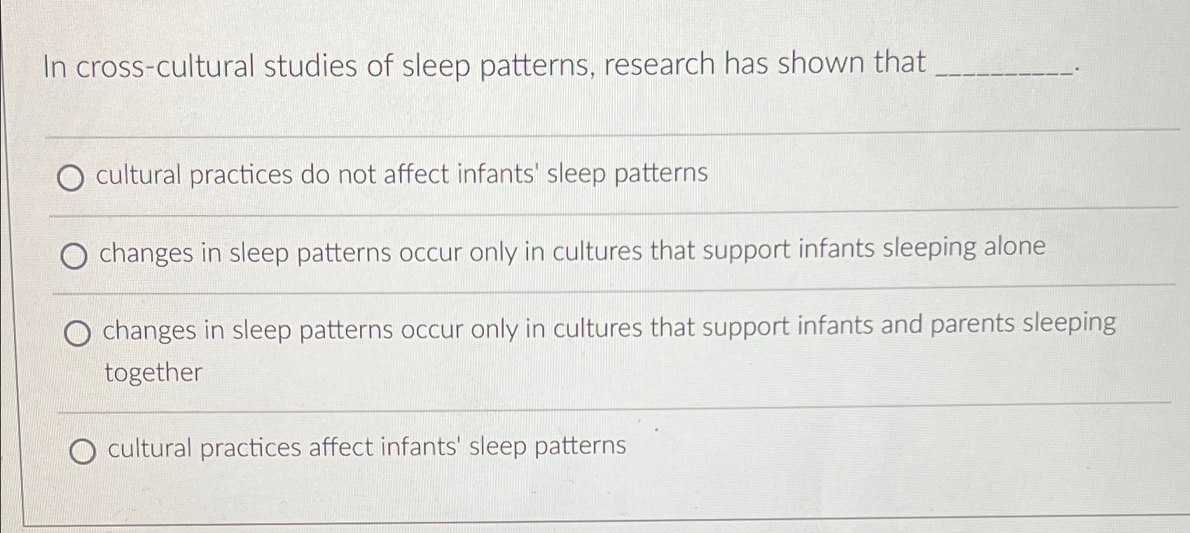 Solved In cross-cultural studies of sleep patterns, research | Chegg.com