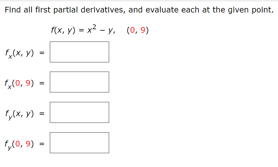 Solved Find all first partial derivatives, and evaluate each | Chegg.com