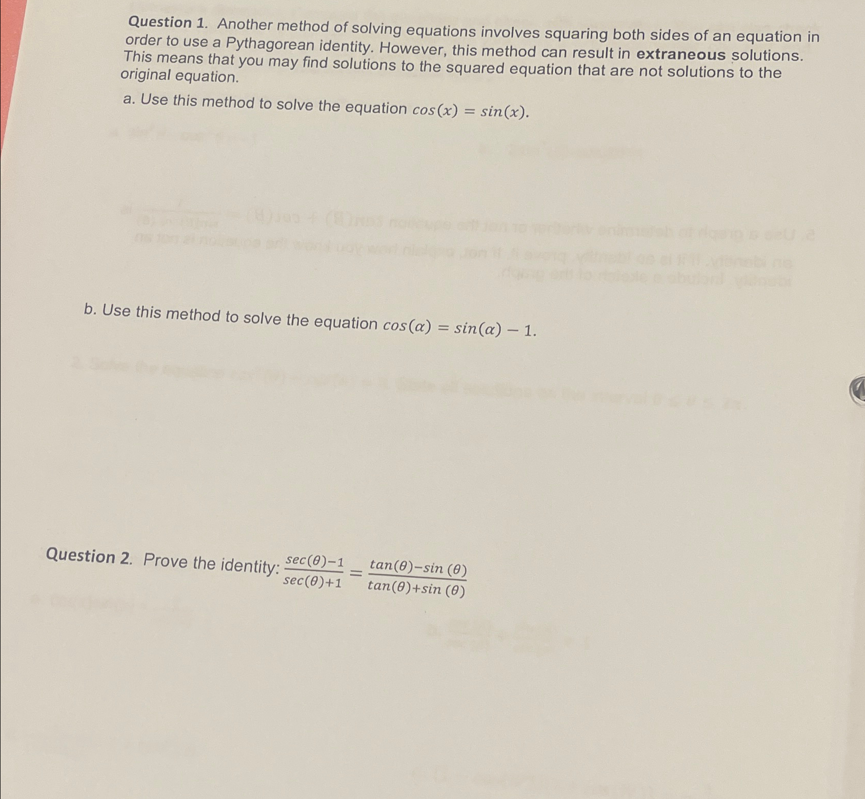 Solved Question 1. ﻿Another method of solving equations | Chegg.com