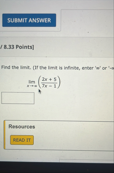 Solved / 8.33 ﻿Points]Find the limit. (If the limit is | Chegg.com