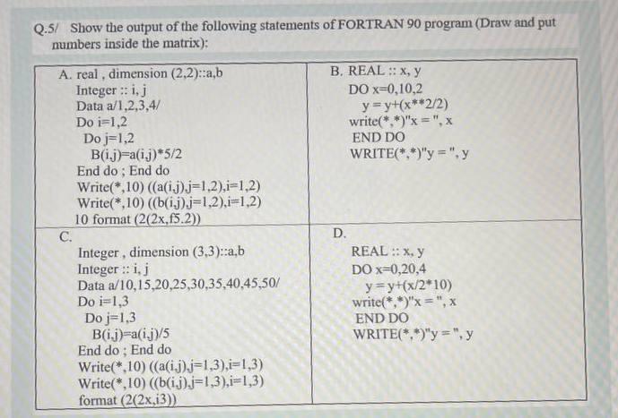 Solved Q.5/ Show the output of the following statements of | Chegg.com