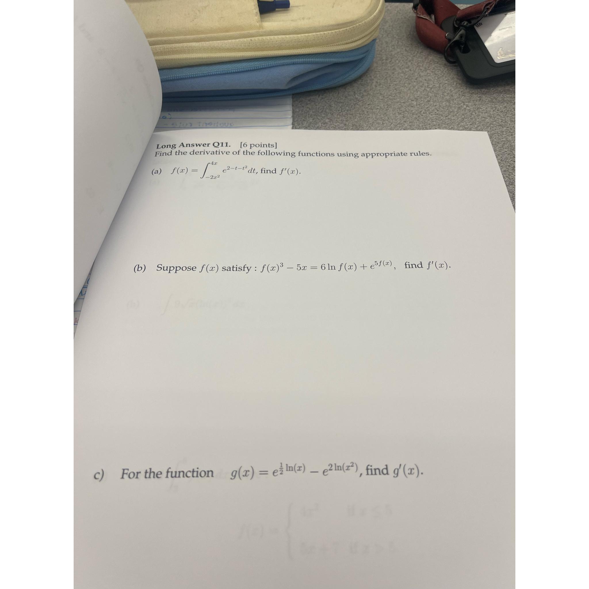 Solved Long Answer Q11. (6 ﻿points) ﻿Find the derivative of | Chegg.com