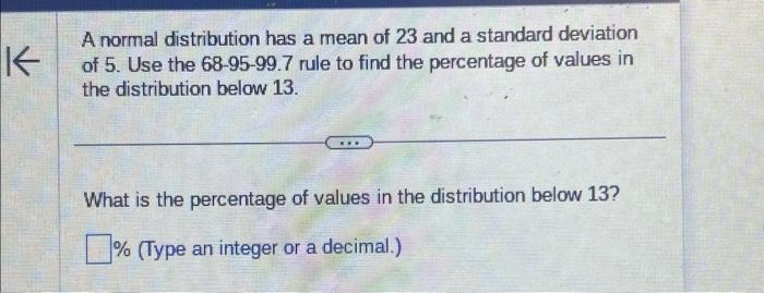 Solved A normal distribution has a mean of 23 and a standard | Chegg.com