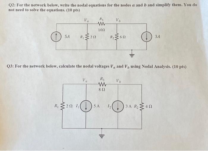 Solved Q2: For the network below, write the nodal equations | Chegg.com