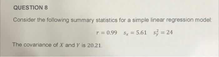 Solved Consider the following summary statistics for a | Chegg.com