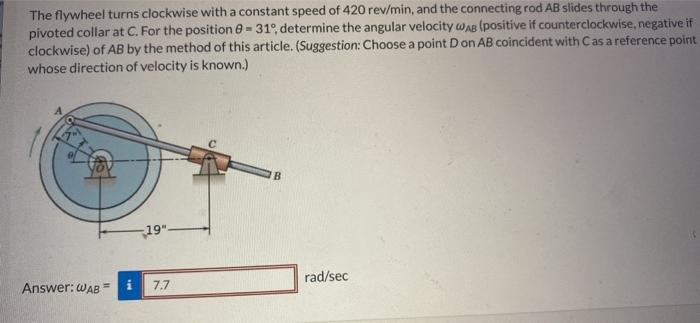 Solved The flywheel turns clockwise with a constant speed of | Chegg.com