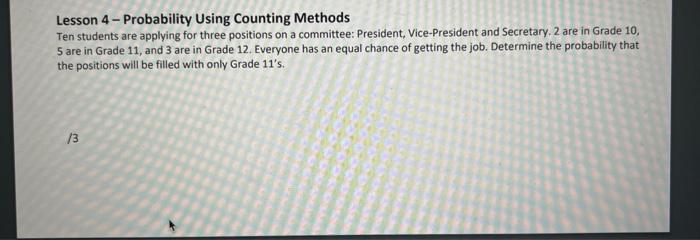 Solved Lesson 4 - Probability Using Counting Methods Ten | Chegg.com