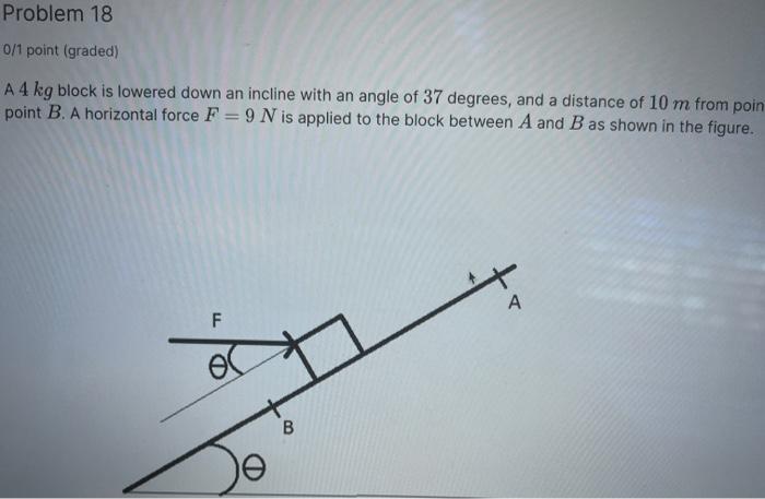 Solved A 4 kg block is lowered down an incline with an angle | Chegg.com
