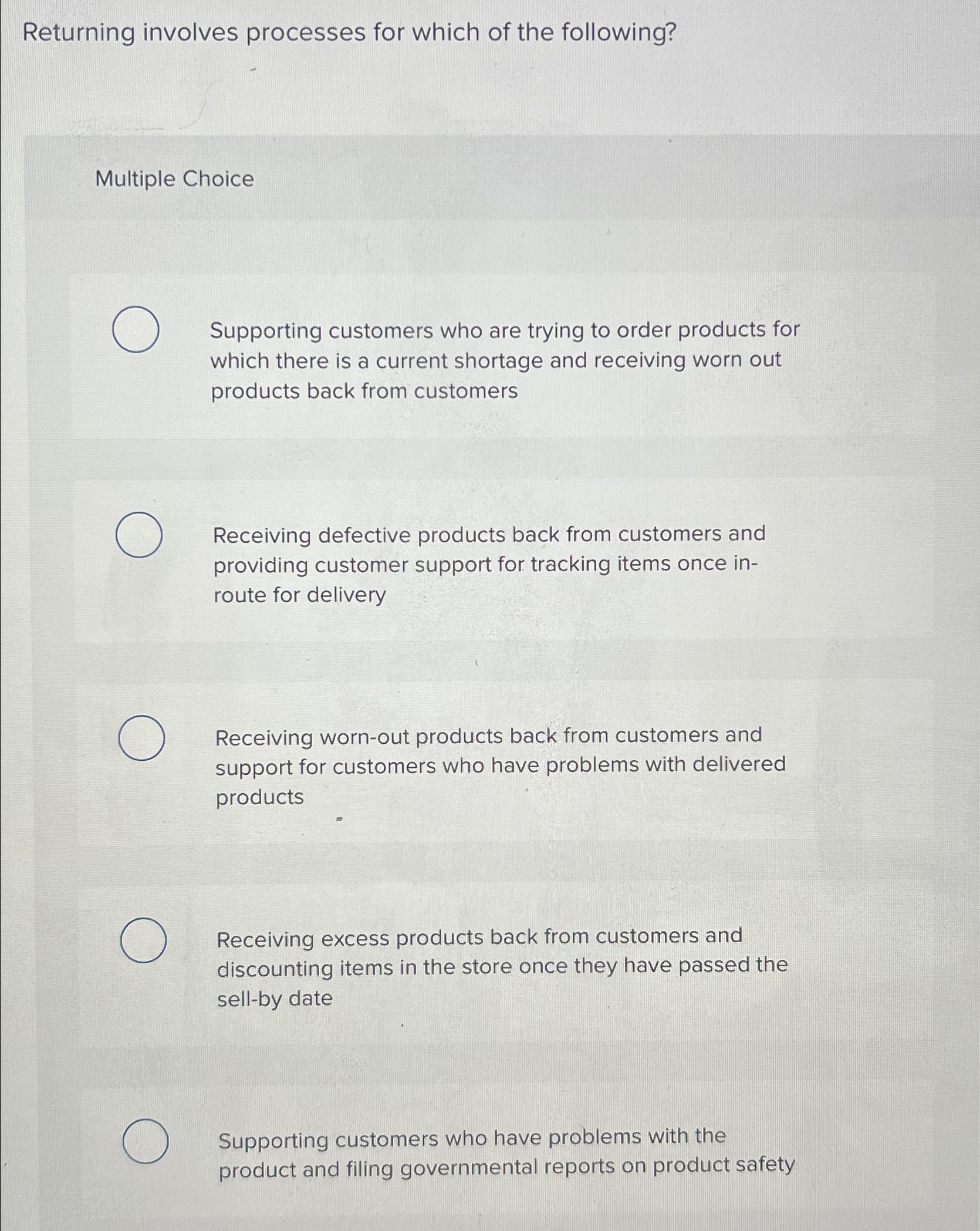 Solved Returning involves processes for which of the | Chegg.com