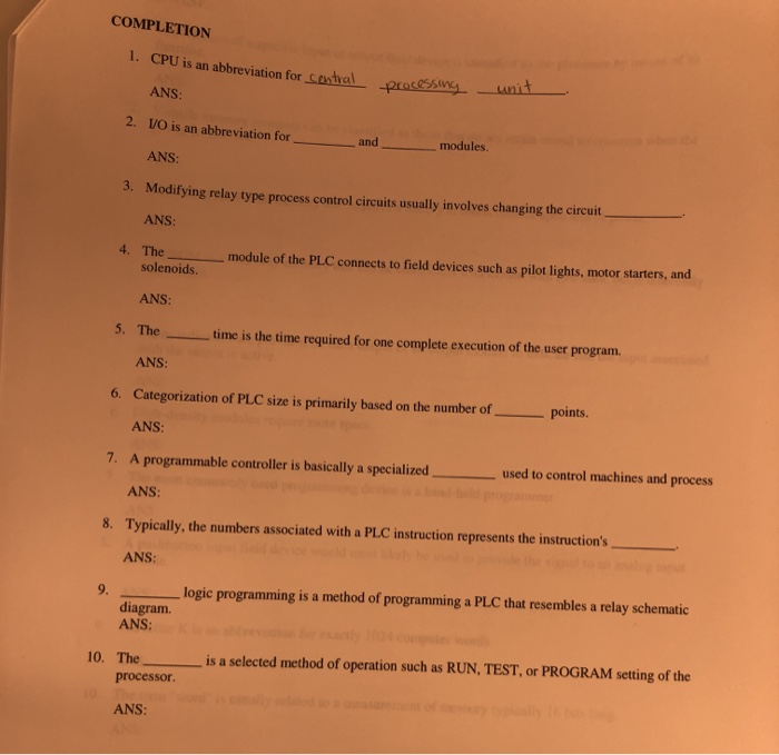 Solved COMPLETION 1. CPU is an abbreviation for contral | Chegg.com