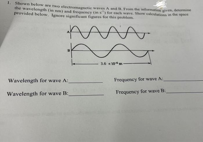 Solved 1. Shown below are two electromagnetic waves A and B. | Chegg.com