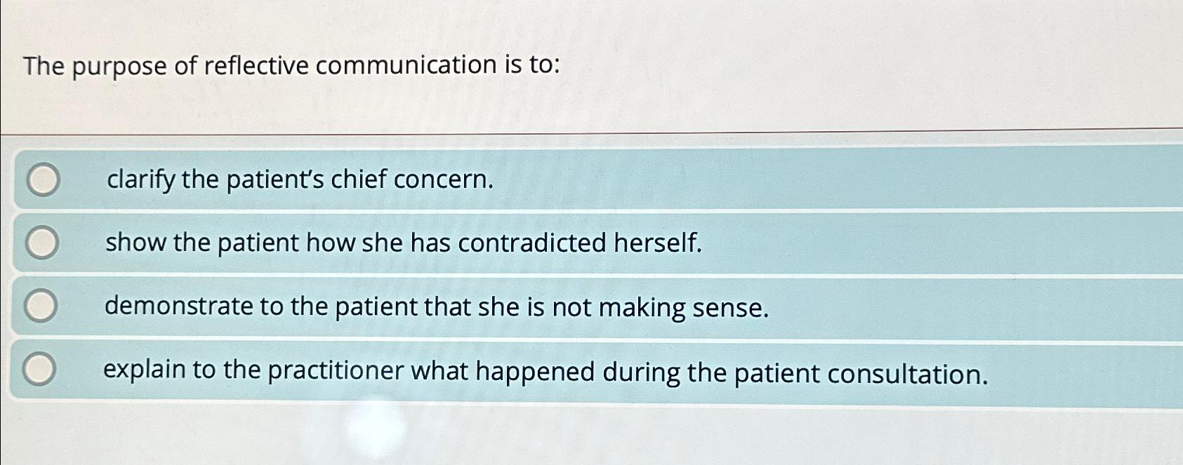 Solved The purpose of reflective communication is to:clarify | Chegg.com